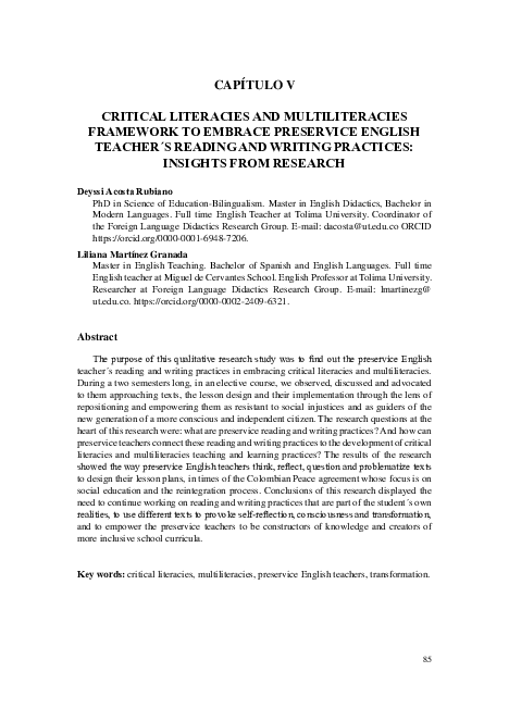 (PDF) Critical literacies and multiliteracies framework to embrace ...