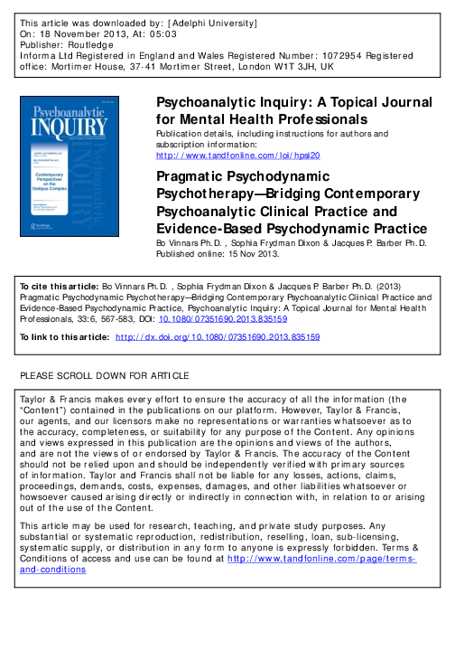 (PDF) Pragmatic Psychodynamic Psychotherapy—Bridging Contemporary ...