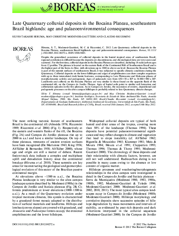 (PDF) Late Quaternary colluvial deposits in the Bocaina Plateau ...