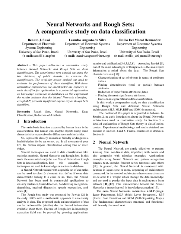 (PDF) Neural Networks and Rough Sets: A comparative study on data classification