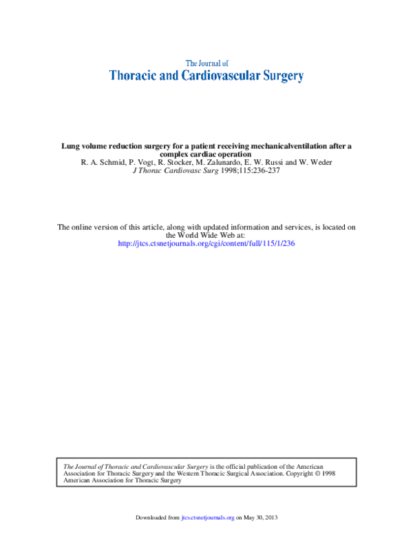 (PDF) complex cardiac operation Lung volume reduction surgery for a ...
