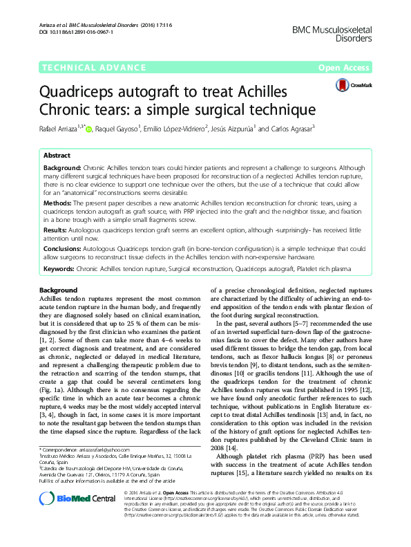 (PDF) Quadriceps autograft to treat Achilles Chronic tears: a simple ...