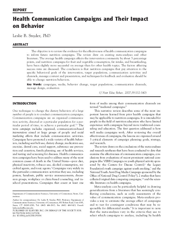 (PDF) Health Communication Campaigns and Their Impact on Behavior