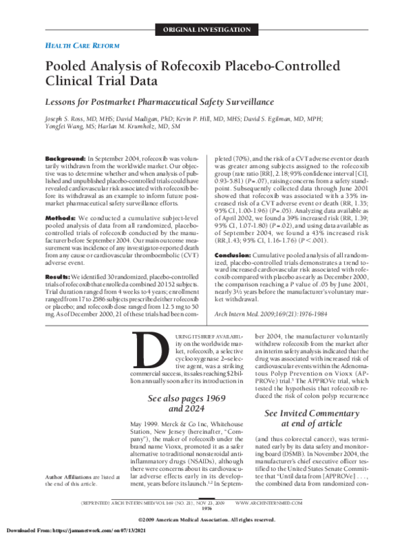(PDF) Pooled Analysis of Rofecoxib Placebo-Controlled Clinical Trial Data