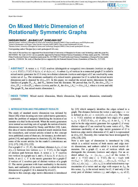 (PDF) Mixed Metric Dimension of Symmetric Graphs Dn, An, and Rn