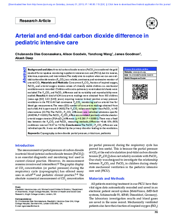 (PDF) Arterial and end-tidal carbon dioxide difference in pediatric ...