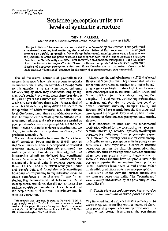 (PDF) Sentence perception units and levels of syntactic structure