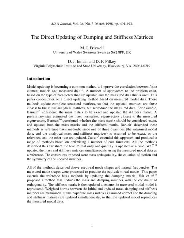 (PDF) Direct Updating of Damping and Stiffness Matrices