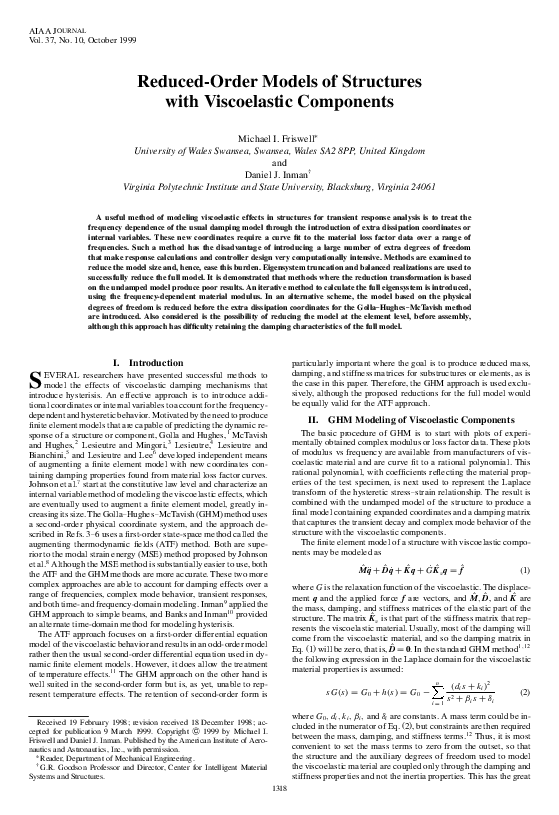(PDF) Reduced-Order Models of Structures with Viscoelastic Components