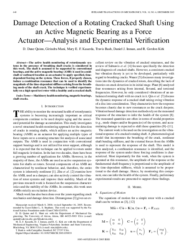 (PDF) Damage Detection of a Rotating Cracked Shaft Using an Active ...