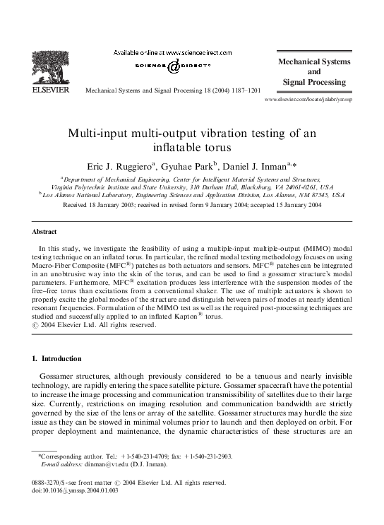 (PDF) Multi-input multi-output vibration testing of an inflatable torus