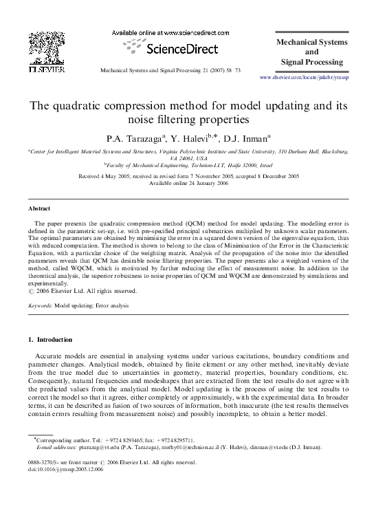 Pdf The Quadratic Compression Method For Model Updating And Its Noise