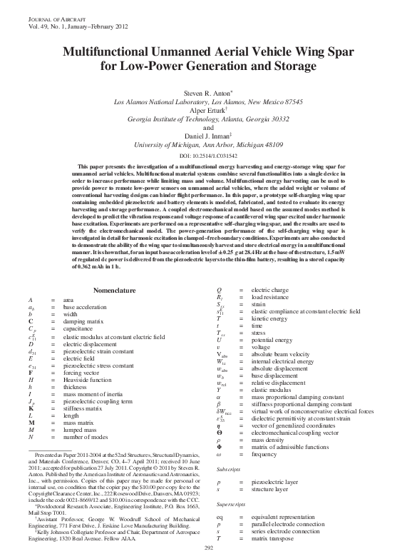 (PDF) Multifunctional Unmanned Aerial Vehicle Wing Spar for Low-Power ...