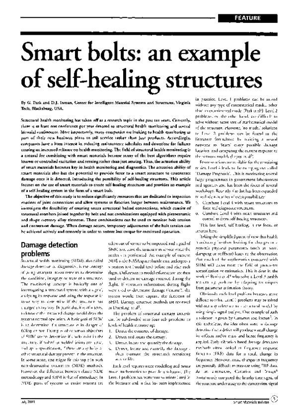 (PDF) Smart bolts: an example of self-healing structures