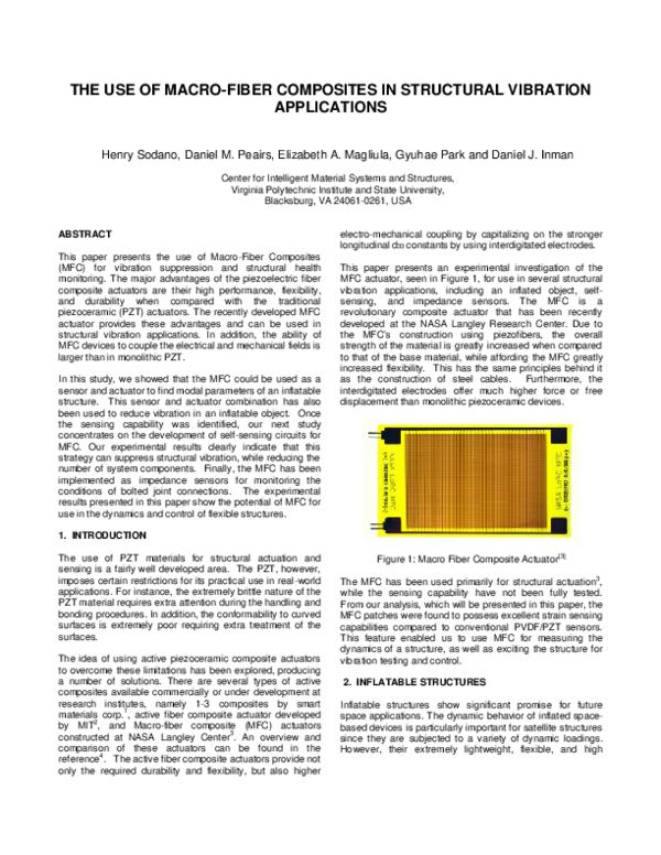(PDF) The Use of Macro-Fiber Composites in Structural Vibration ...