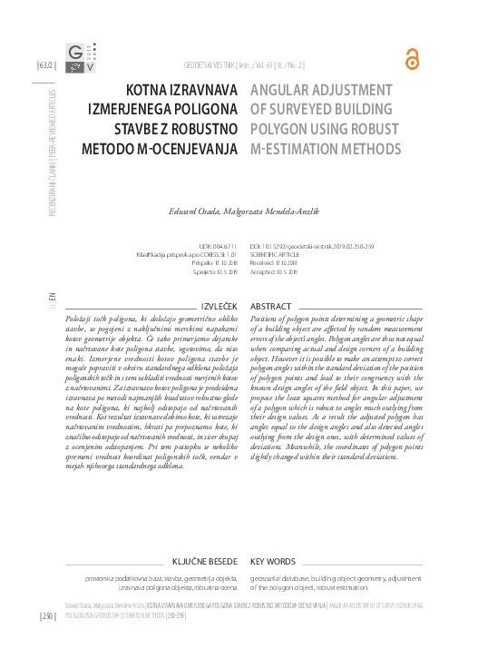 (PDF) Angular adjustment of surveyed building polygon using robust M-estimation methods