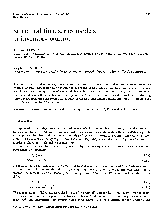 (PDF) Structural time series models in inventory control