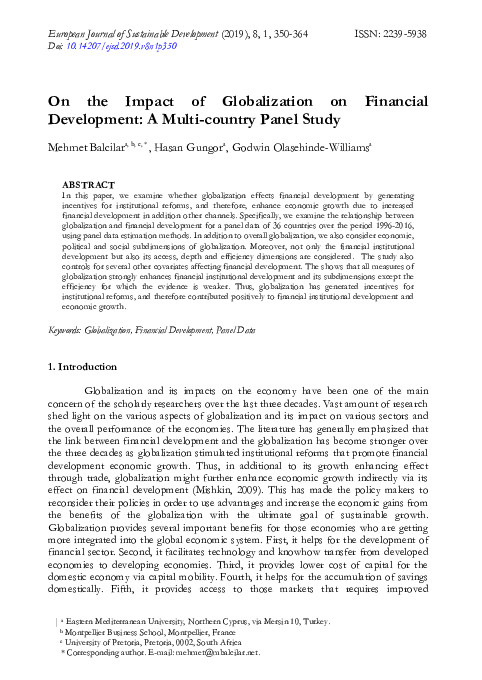 (PDF) On the Impact of Globalization on Financial Development: A Multi-country Panel Study