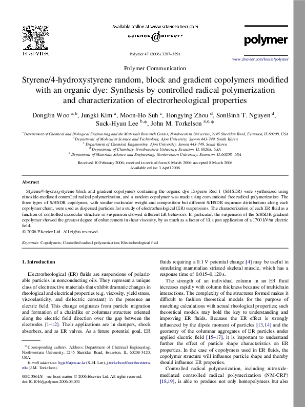 (PDF) Styrene/4-hydroxystyrene random, block and gradient copolymers ...