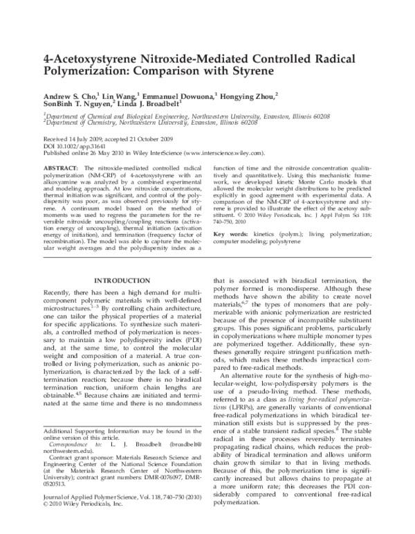 (PDF) 4-Acetoxystyrene nitroxide-mediated controlled radical ...