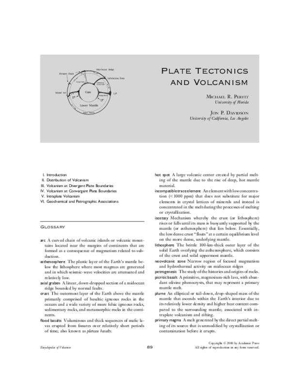 (PDF) Plate Tectonics and Volcanism