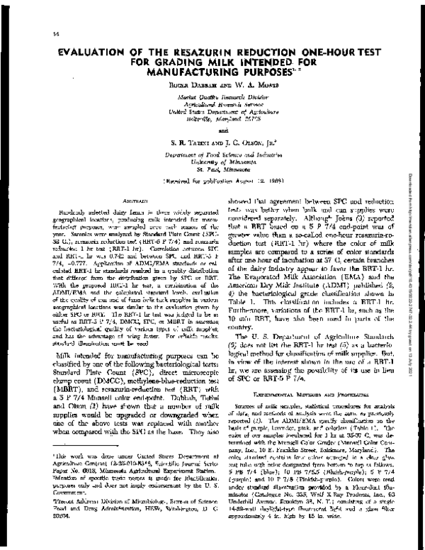 (PDF) Evaluation of the Resazurin Reduction One-Hour Test for Grading ...