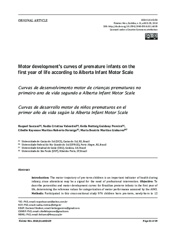 (PDF) Motor development’s curves of premature infants on the first year ...