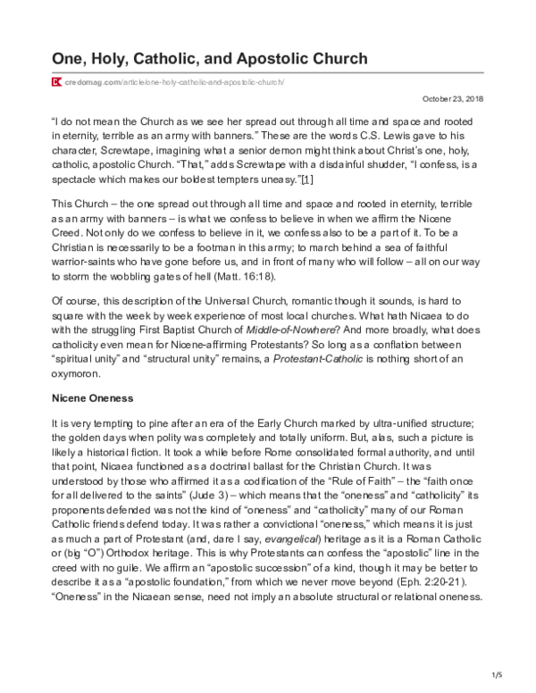 (PDF) One, Holy, Catholic, and Apostolic Church: The Virtue of ...