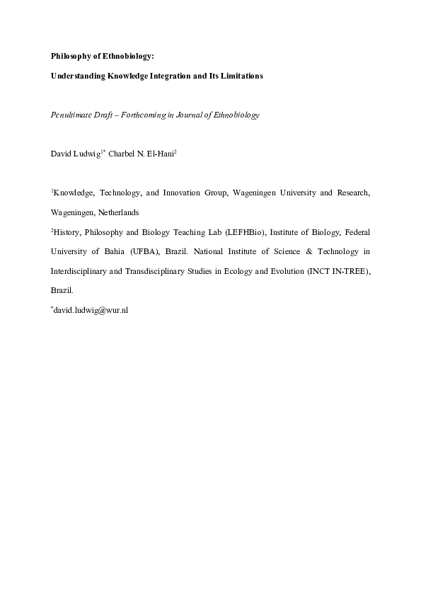(PDF) Philosophy of Ethnobiology: Understanding Knowledge Integration ...