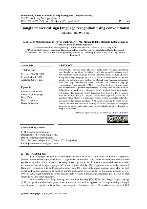 Pdf Bangla Numerical Sign Language Recognition Using Convolutional Neural Networks