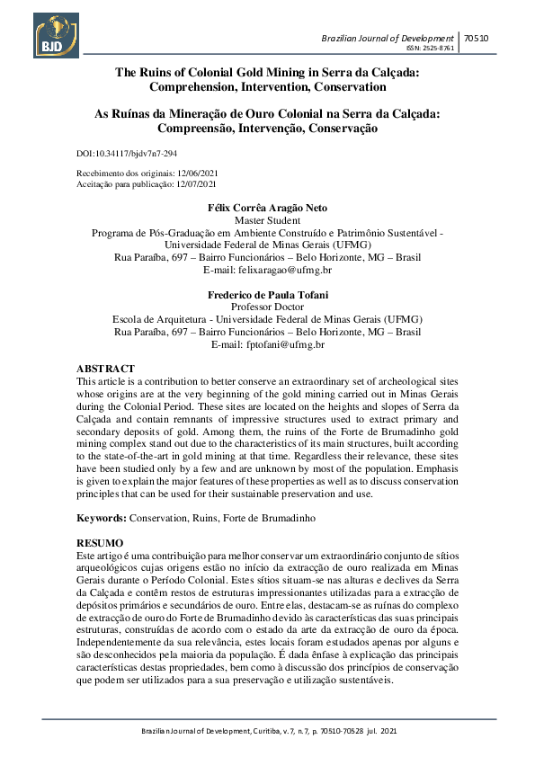 (PDF) The Ruins of Colonial Gold Mining in Serra da Calçada ...