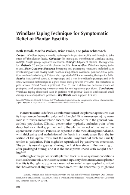 (PDF) Windlass Taping Technique for Symptomatic Relief of Plantar Fasciitis