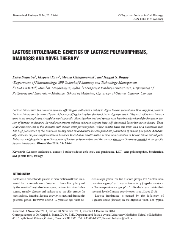 (PDF) Lactose intolerance: genetics of lactase polymorphisms, diagnosis ...
