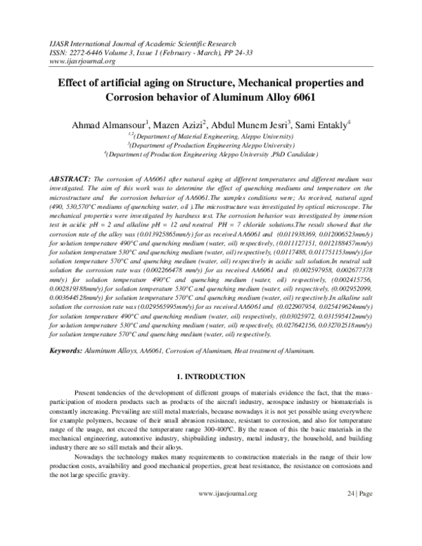 (PDF) Effect of artificial aging on Structure, Mechanical properties and Corrosion behavior of ...