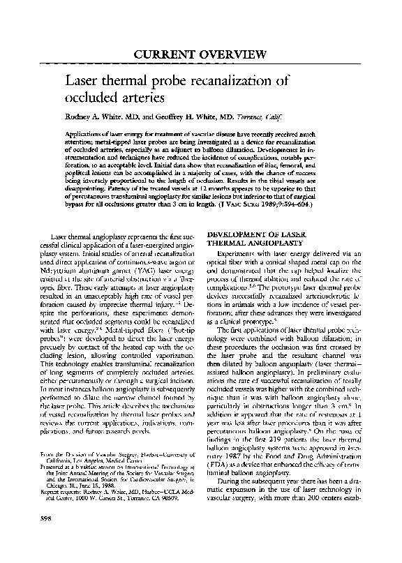 (PDF) Laser thermal probe recanalization of occluded arteries