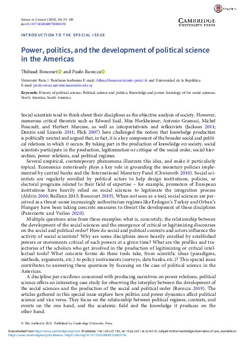 (PDF) Power, politics, and the development of political science in the ...