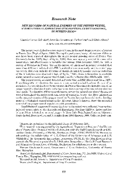 (PDF) New Records of Natural Enemies of the Pepper Weevil, Anthonomus ...