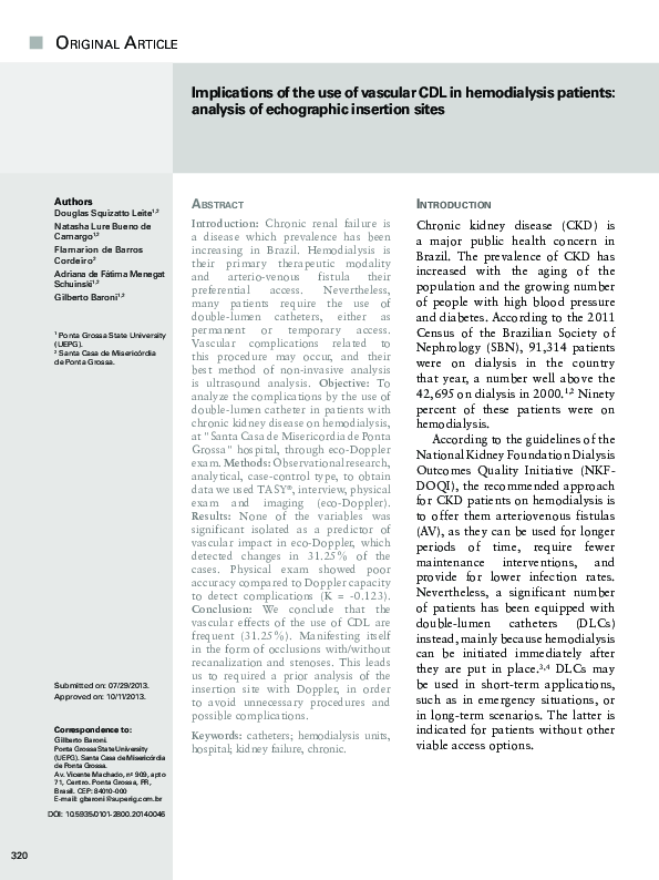 (PDF) Implications of the use of vascular CDL in hemodialysis patients ...