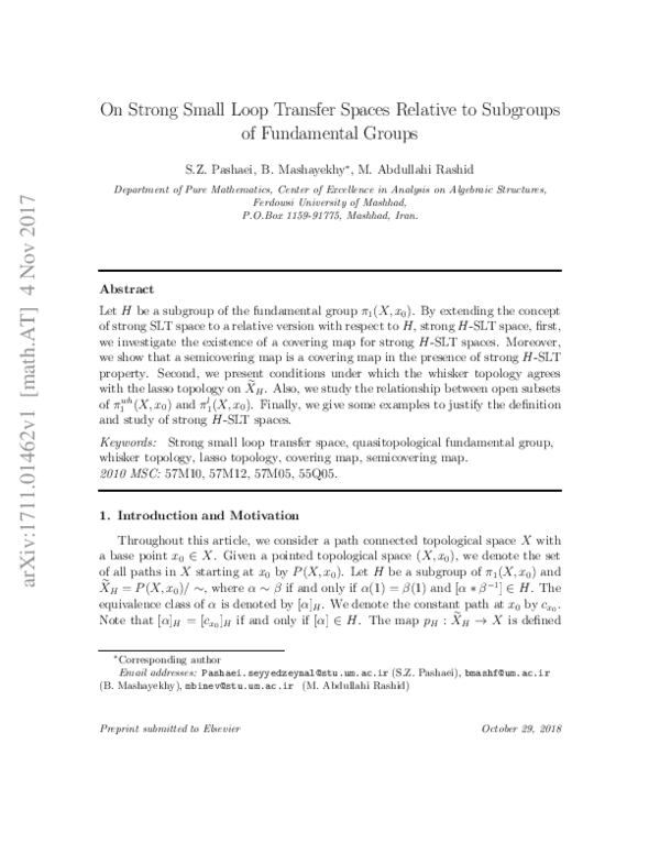 (PDF) On strong small loop transfer spaces relative to subgroups of fundamental groups
