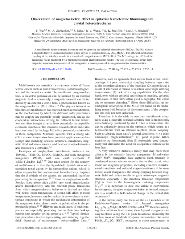 (PDF) Observation of magnetoelectric effect in epitaxial ferroelectric ...