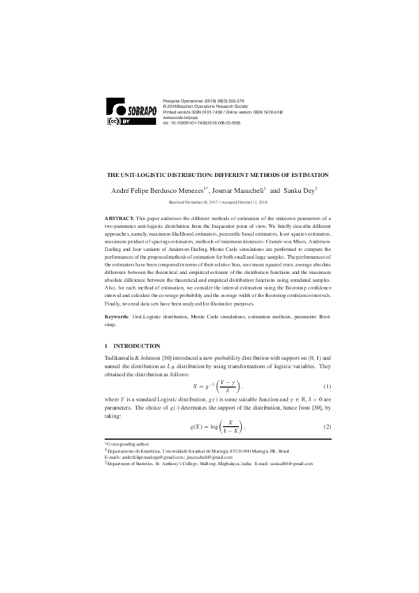 (PDF) The Unit-Logistic Distribution: Different Methods of Estimation