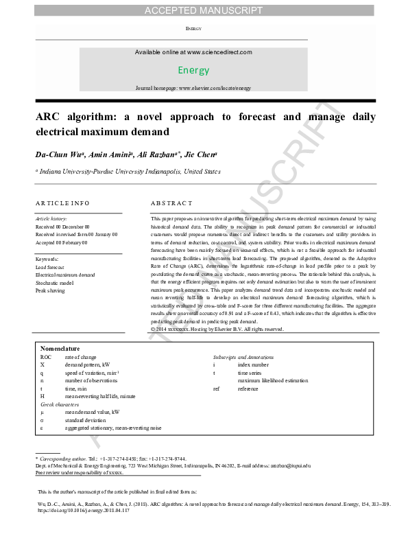 (PDF) ARC algorithm: A novel approach to forecast and manage daily ...