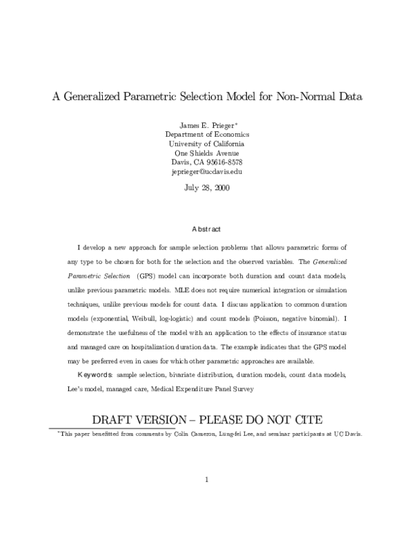 (PDF) A Generalized Parametric Selection Model for Non-Normal Data
