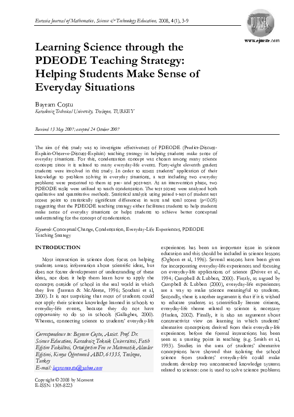 (PDF) Coştu, B., “Learning Science through PDEODE Teaching Strategy: Helping Students Make Sense ...