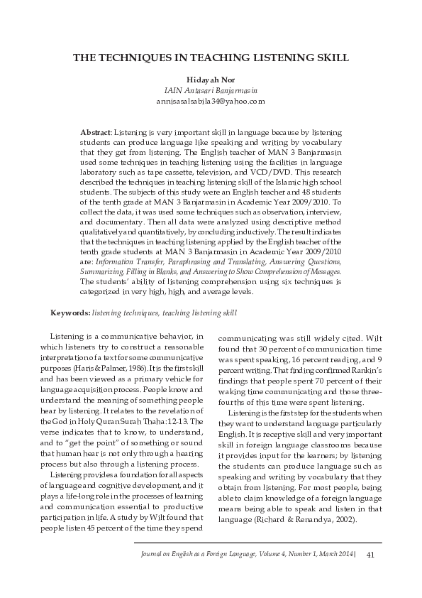 (PDF) The Techniques in Teaching Listening Skill