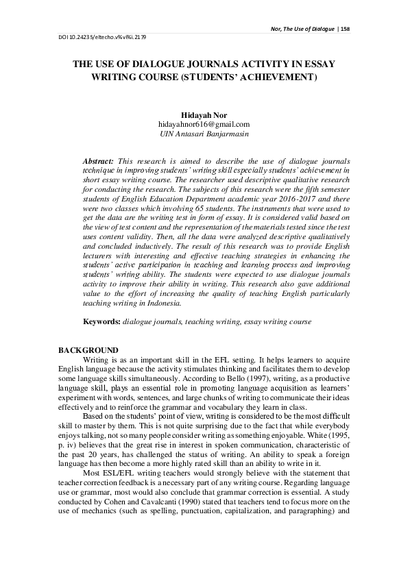(PDF) The Use of Dialogue Journals Activity in Essay Writing Course ...