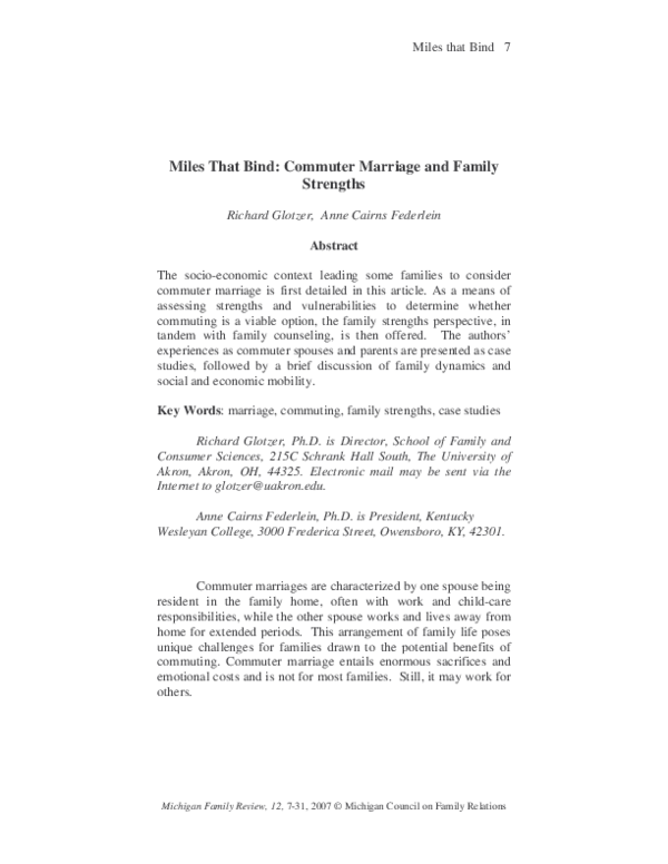 (PDF) Miles That Bind: Commuter Marriage and Family Strengths