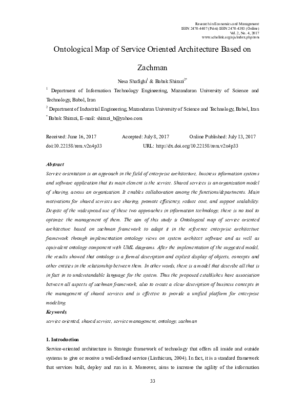 (PDF) Ontological map of service oriented architecture for shared services management