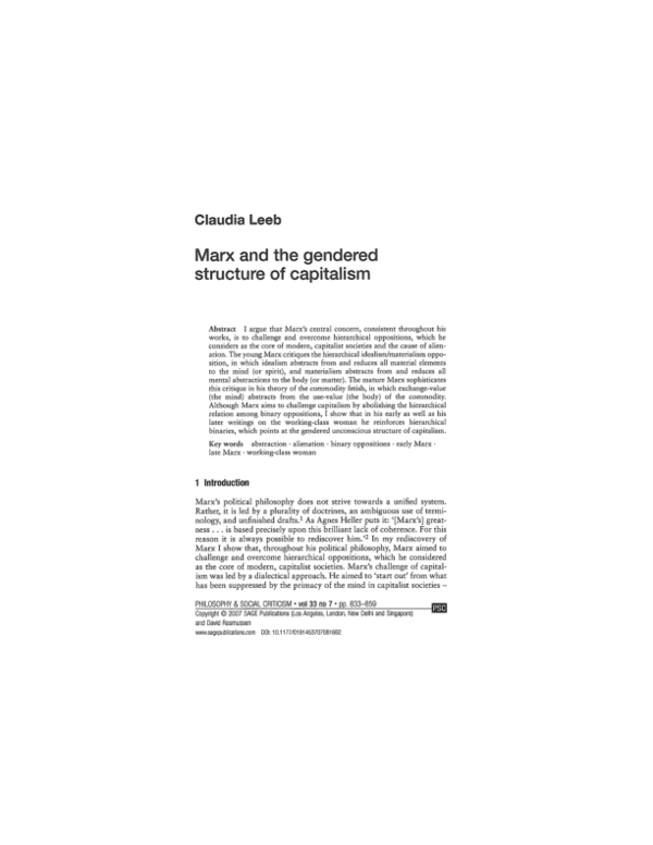 (PDF) Marx and the gendered structure of capitalism