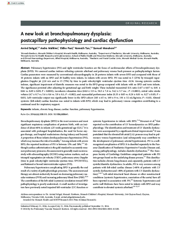 (PDF) BPD Pathophysiology: Heart Dysfunction and Pulmonary Hypertension